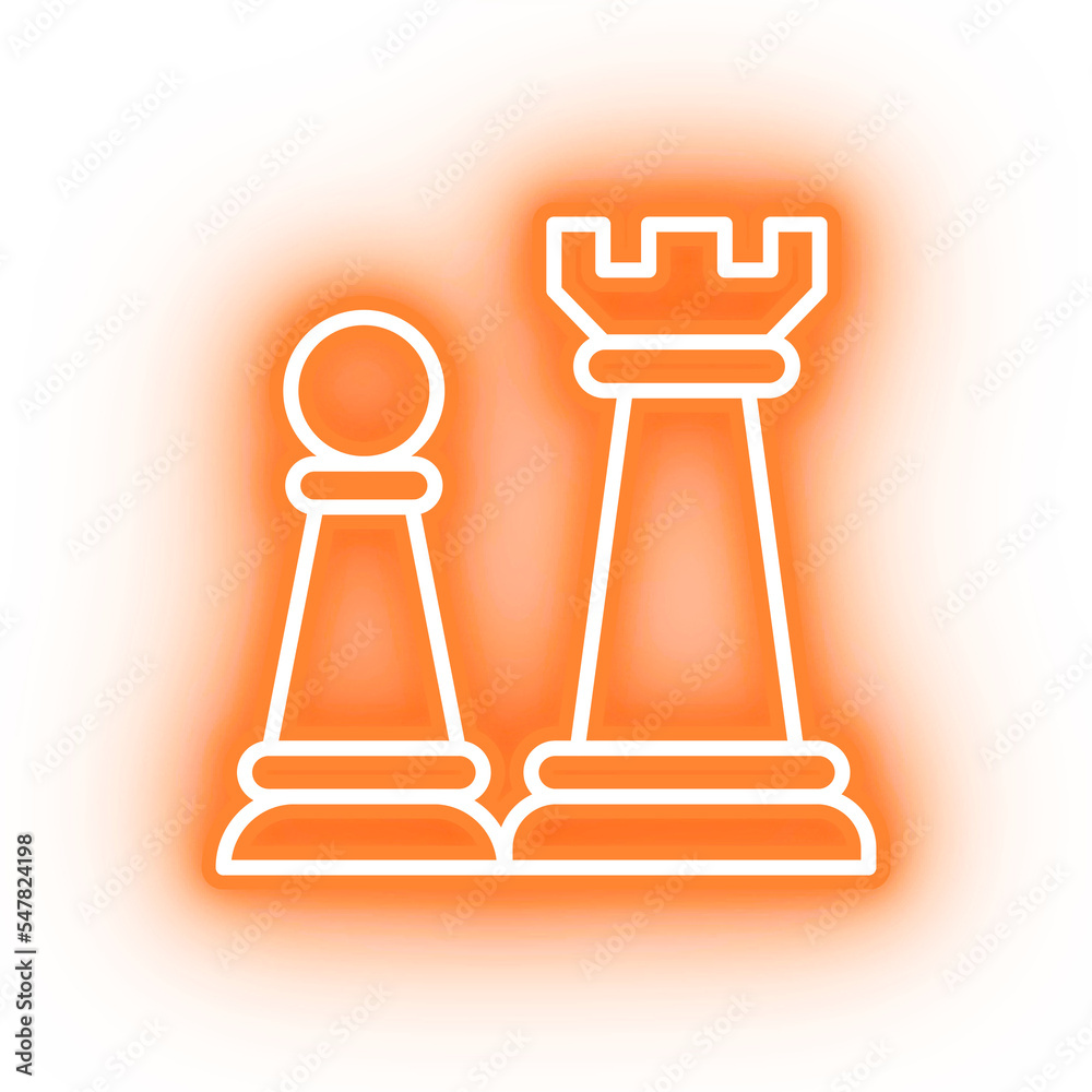 Neon orange chess icon, castle and pawn on transparent background Stock ...