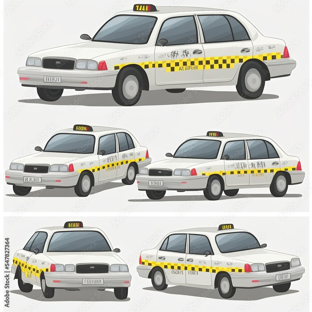 cartoon taxi car from the back, front and side view. Stock Illustration ...