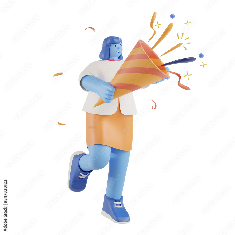 3d party people celebrate with confetti Stock Illustration | Adobe Stock