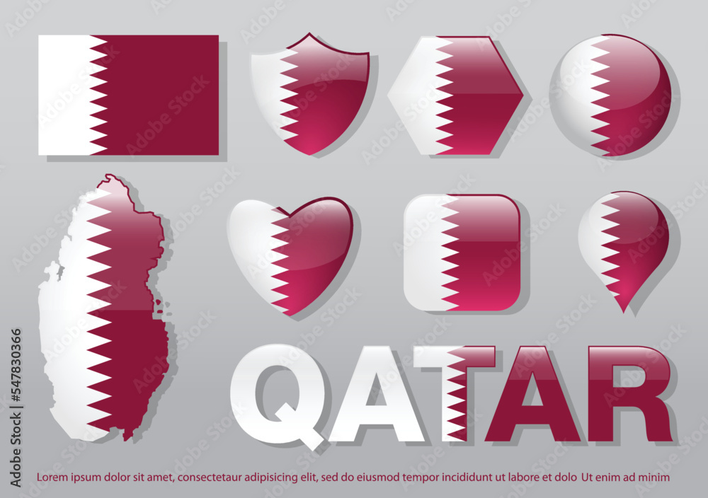 Flag of Qatar. Qatar Flag Icon Set In Different Shapes. Vector ...
