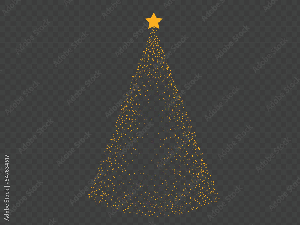 Gold glitter particles Christmas tree with star isolated on png or ...