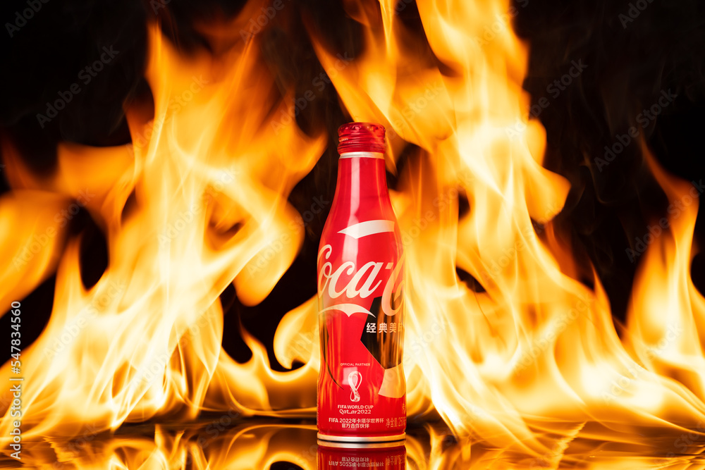 ZHONGSHAN China-November 17,2022:bottle of Coca Cola for The FIFA World ...