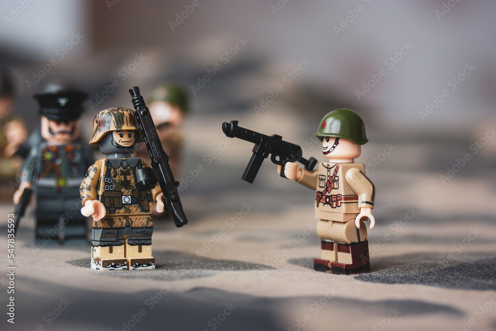 Kyiv, Ukraine. March 9, 2022. LEGO soldiers from Second World War. Toy ...