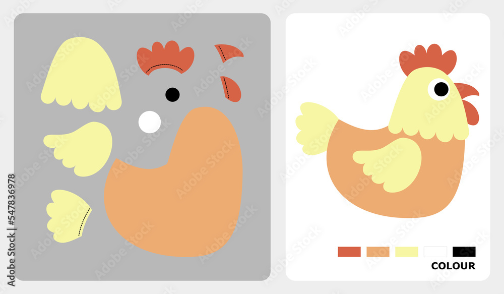 Chicken pattern for kids crafts or paper crafts. Vector illustration of ...