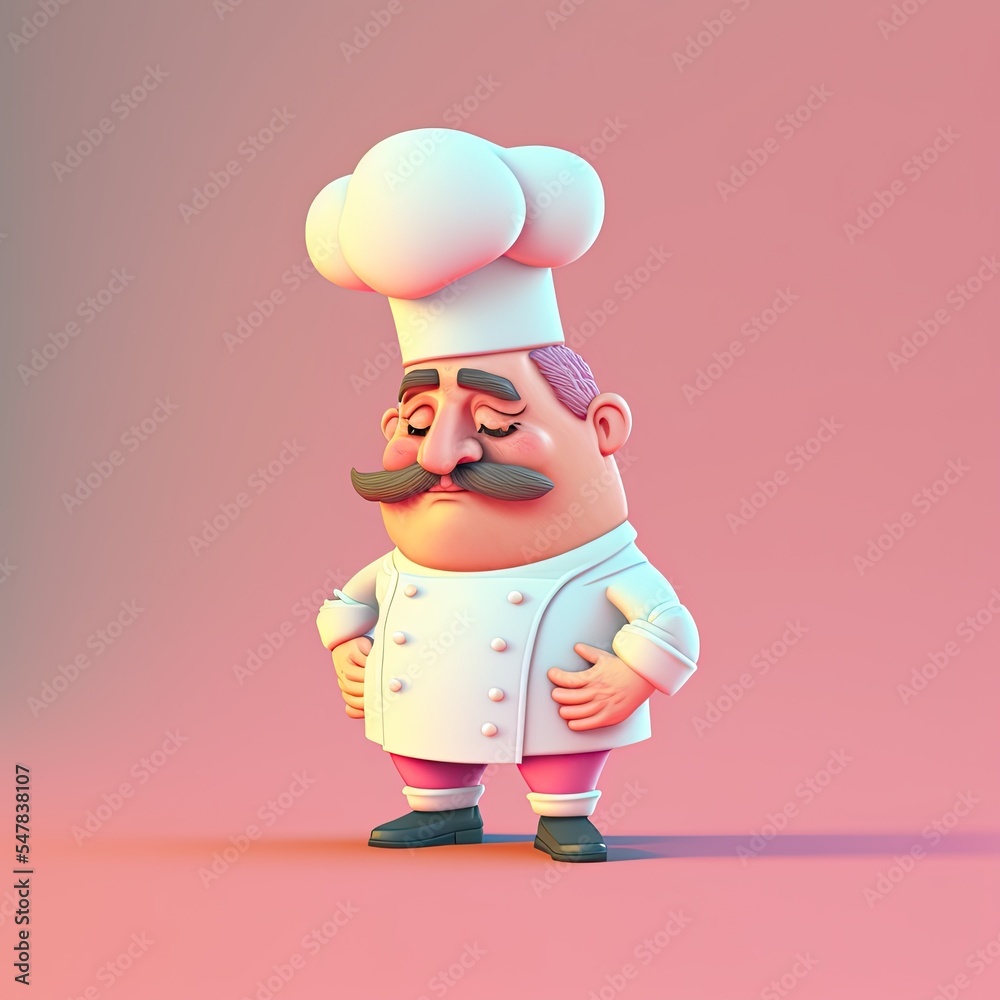 Illustration of a colorful 3D character dressed as a chef posing sad ...