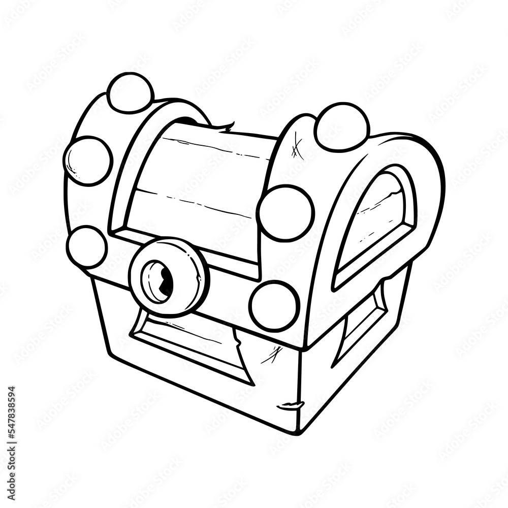 Closed treasure chest sketch. Wooden chest for tresure hunt. Vector ...