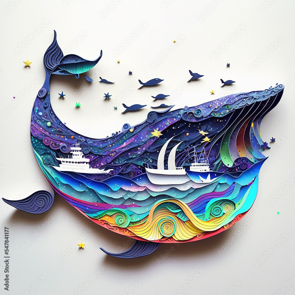 Ai generated papercraft whale Stock Illustration | Adobe Stock