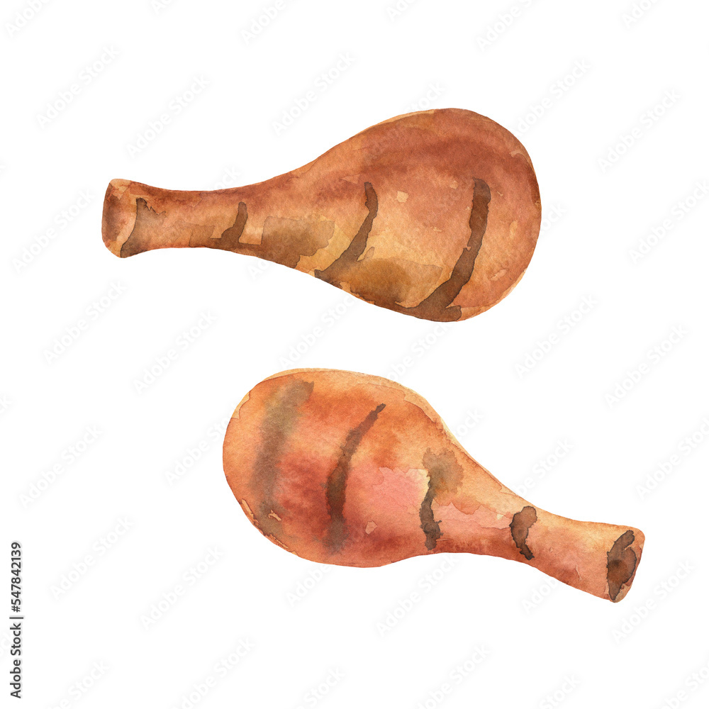 Grilled chicken sketch. Watercolor hand drawn illustration isolated on ...