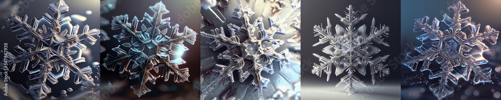 Snowflake collection, Extreme close up of snowflake structure and ...