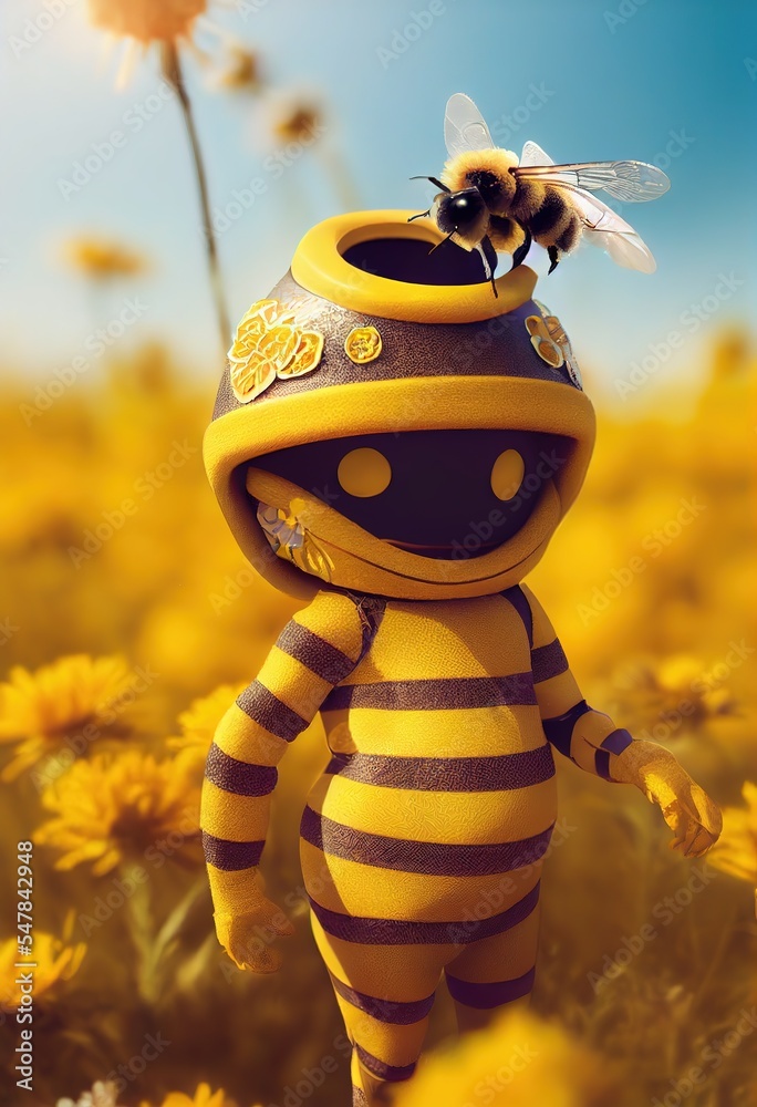 Tiny and cute bee character, wearing bee suit Stock Illustration ...