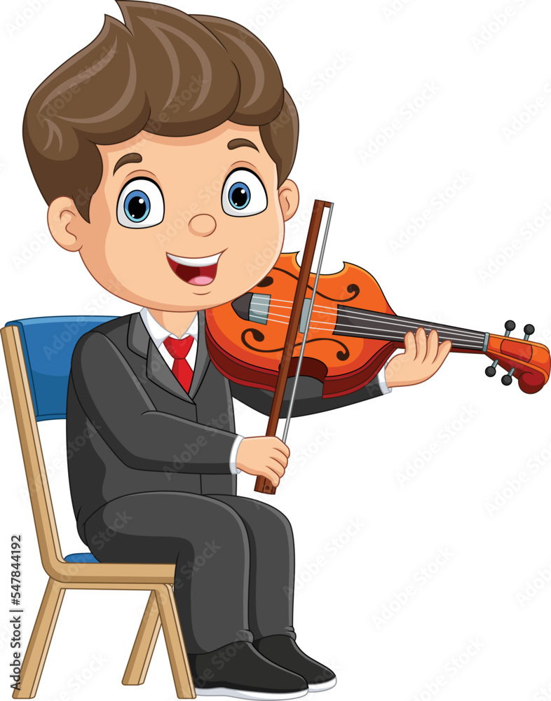 Cartoon little boy playing a violin Stock Vector | Adobe Stock