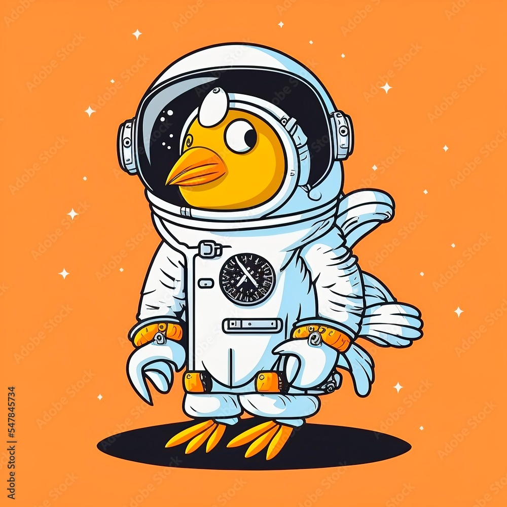 Cartoon Bird as an Astronaut Drawing Illustration for tshirt, clipart ...