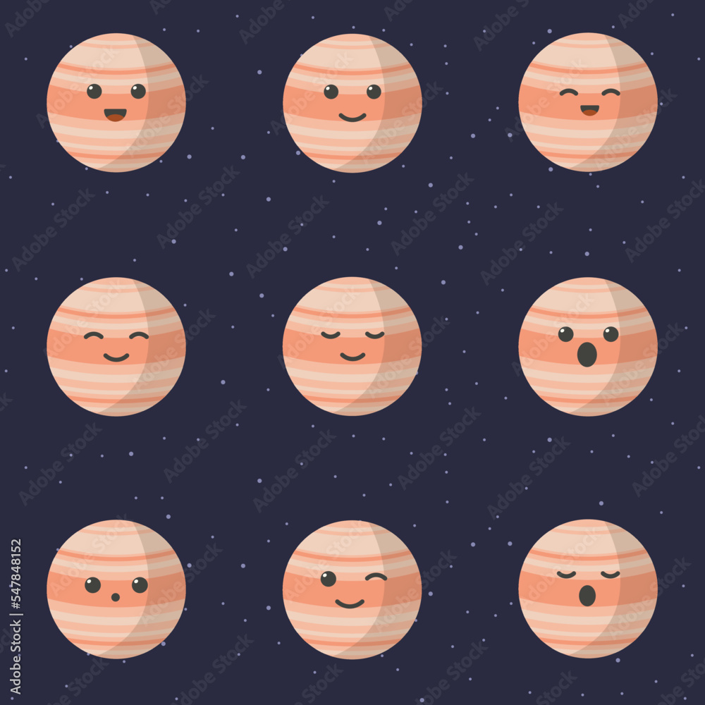 Cute planet venus cartoon character. Set of cute cartoon planets with ...