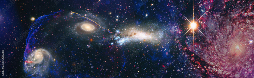 Galaxy stars planets star clusters, colored gas clouds in abstract ...