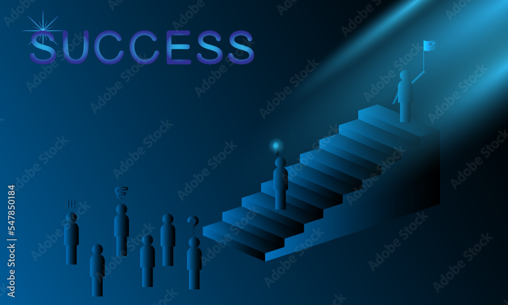 Futuristic success concept. People and the ladder to success goal ...