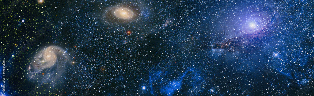 Galaxy stars planets star clusters, colored gas clouds in abstract ...