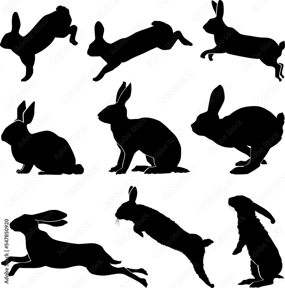 Rabbit silhouette vector set icon. Isolated cartoon set icon animal ...
