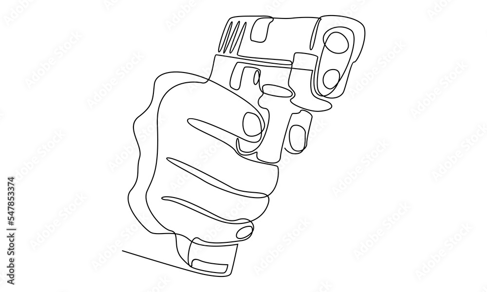continuous line drawing of man holding revolver hand gun Stock Vector ...