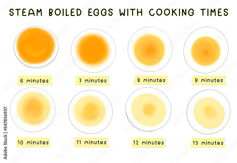 Steam Boiled Eggs With Cooking Times vector. Perfect Steamed Boiled Eggs Recipe vectors, The ...