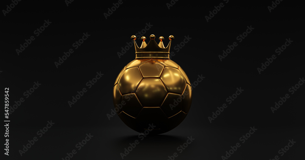 Gold soccer ball or football isolated on black 3d illustration dark ...
