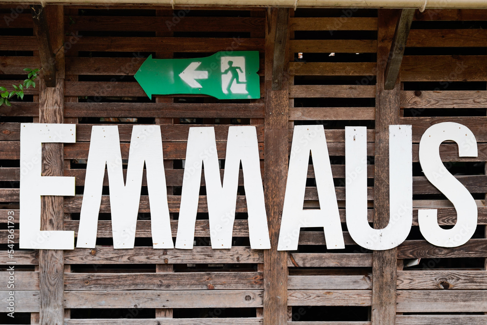 Emmaus sign Companions logo text and brand sign on store solidarity ...