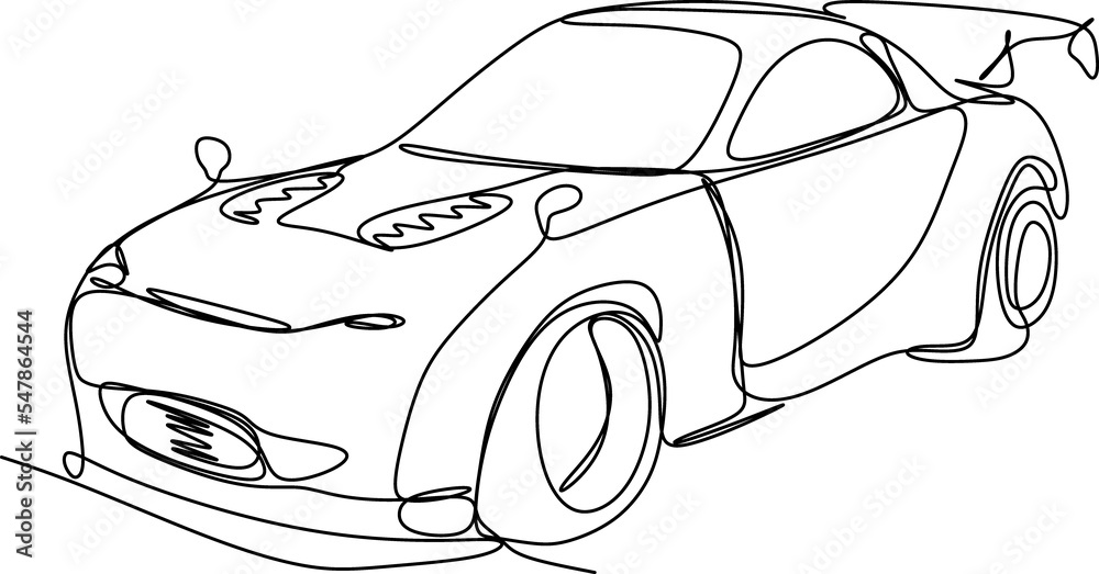 cartoon car sketch. One line art. Continuous line drawing Stock ...