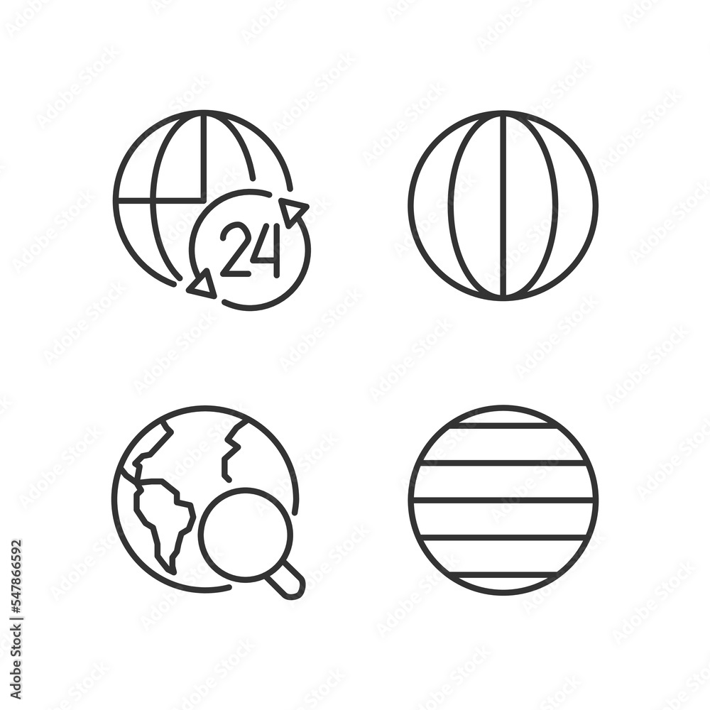 Geography pixel perfect linear icons set. Planet time zones. Longitude ...