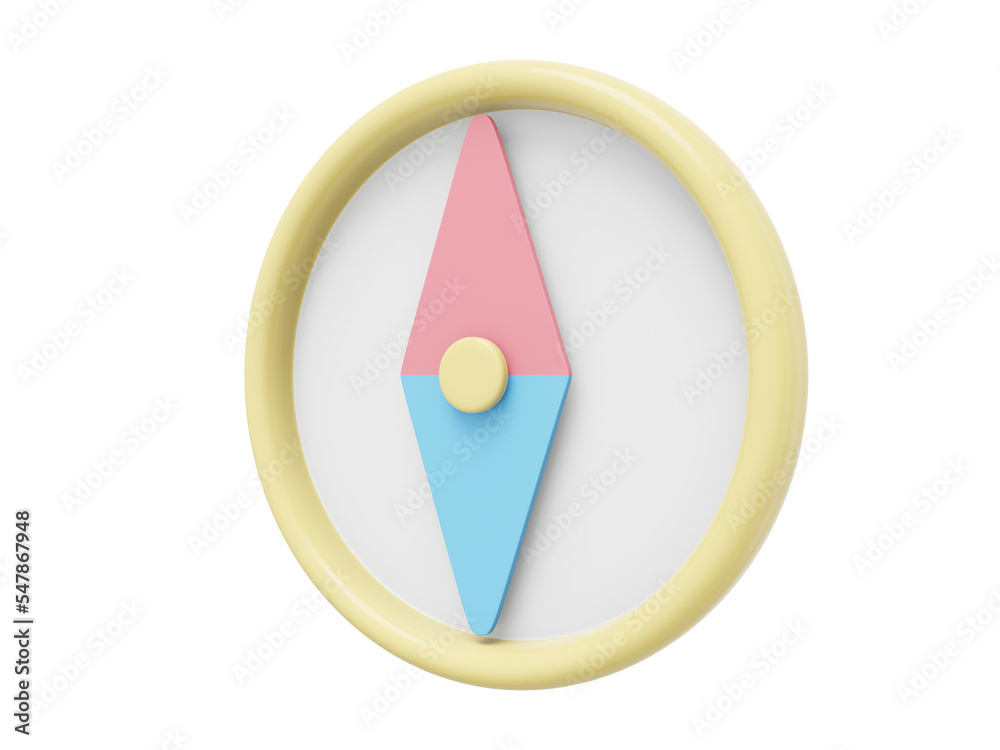 Cartoon pastel compass, navigation, direction finding. 3D rendering ...