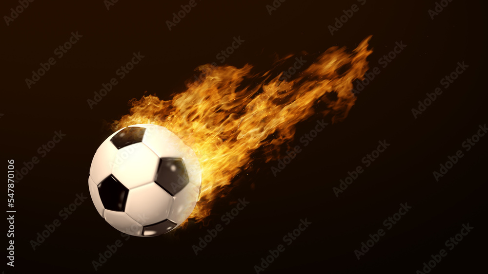 Animated soccer Ball on Fire Burning rotating soccer ball bright flamy ...