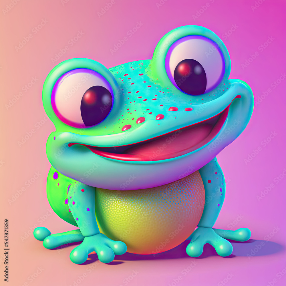 Illustration of a really cute 3d squishy very happy frog with big eyes ...