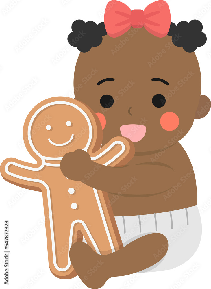 Happy cute baby or toddler with gingerbread man, celebrating christmas ...