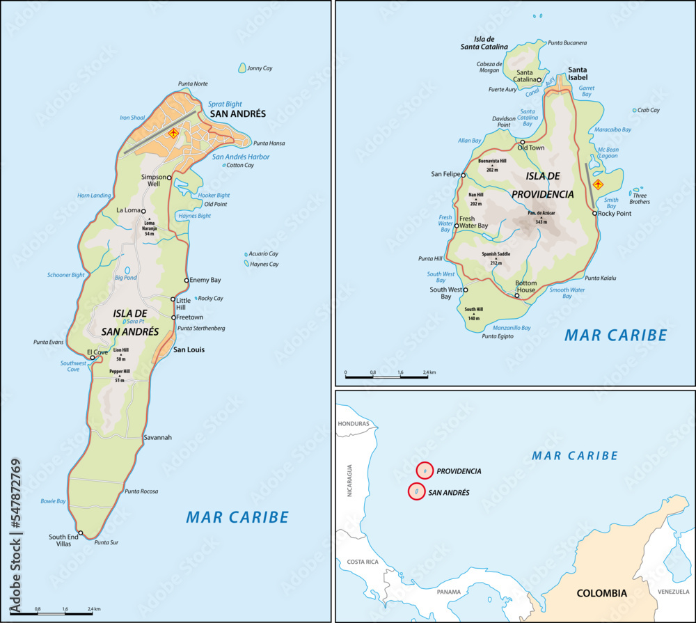 Map of the Colombian islands of San Andres and Providencia Stock Vector ...