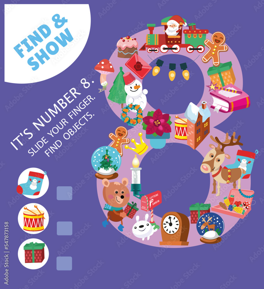 Learn the numbers from 1 to 9. Puzzle game for children. Find the ...