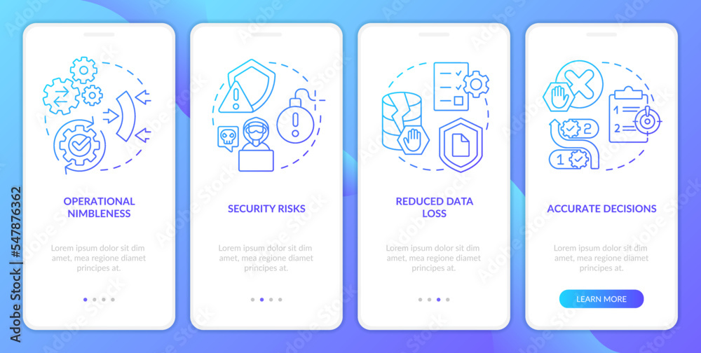 Optimized information systems blue gradient onboarding mobile app ...