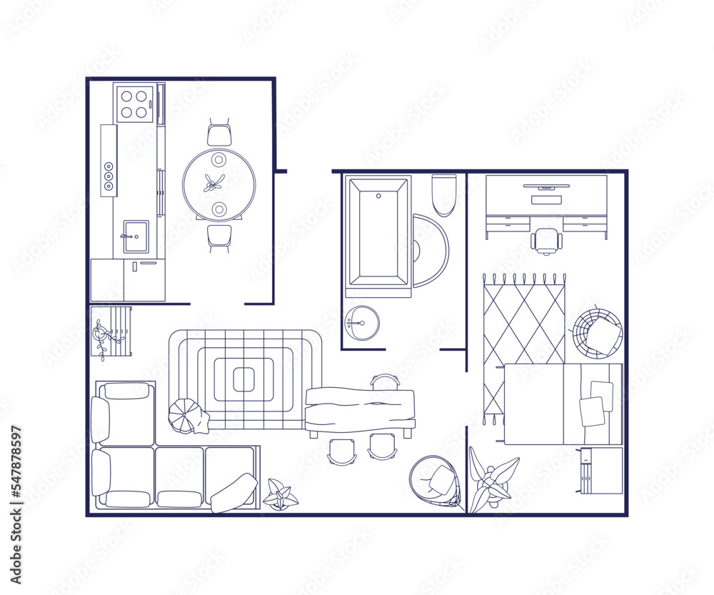 Apartment layout, floor plan overhead. Outlined floorplan, home ...