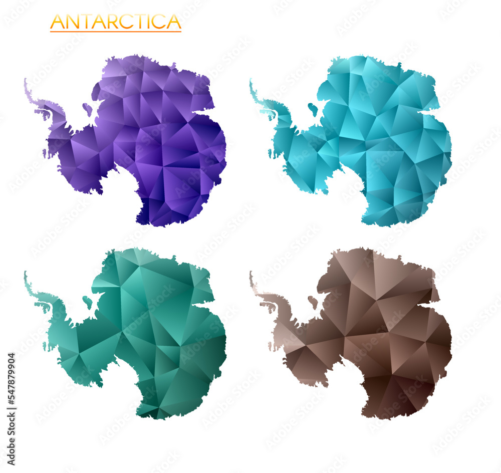 Set of vector polygonal maps of Antarctica. Bright gradient map of ...