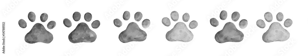 cat paw prints in row pattern for border or frame in black and white ...