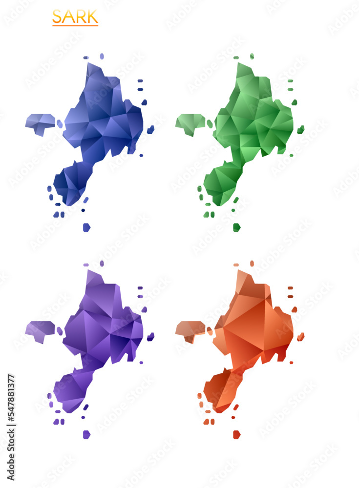 Vetor de Set of vector polygonal maps of Sark. Bright gradient map of ...
