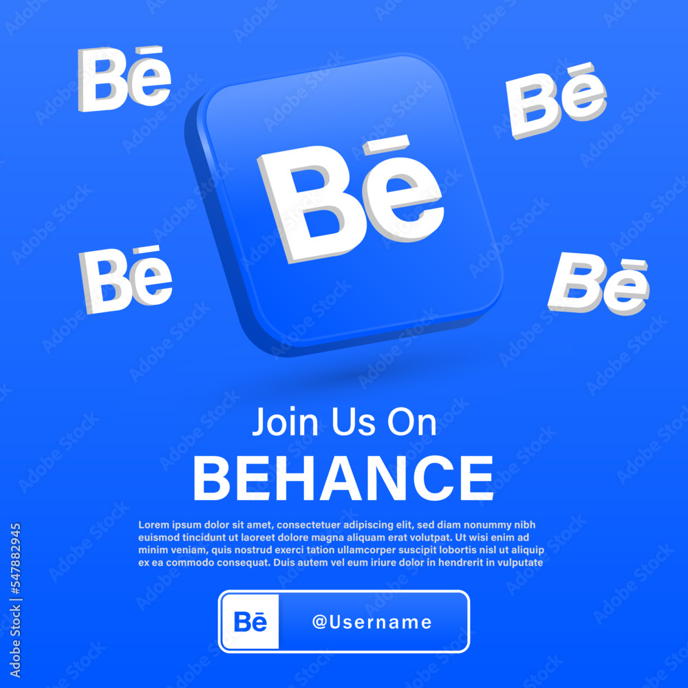follow us on behance gradient background with 3d logos . social media icons square banner with ...