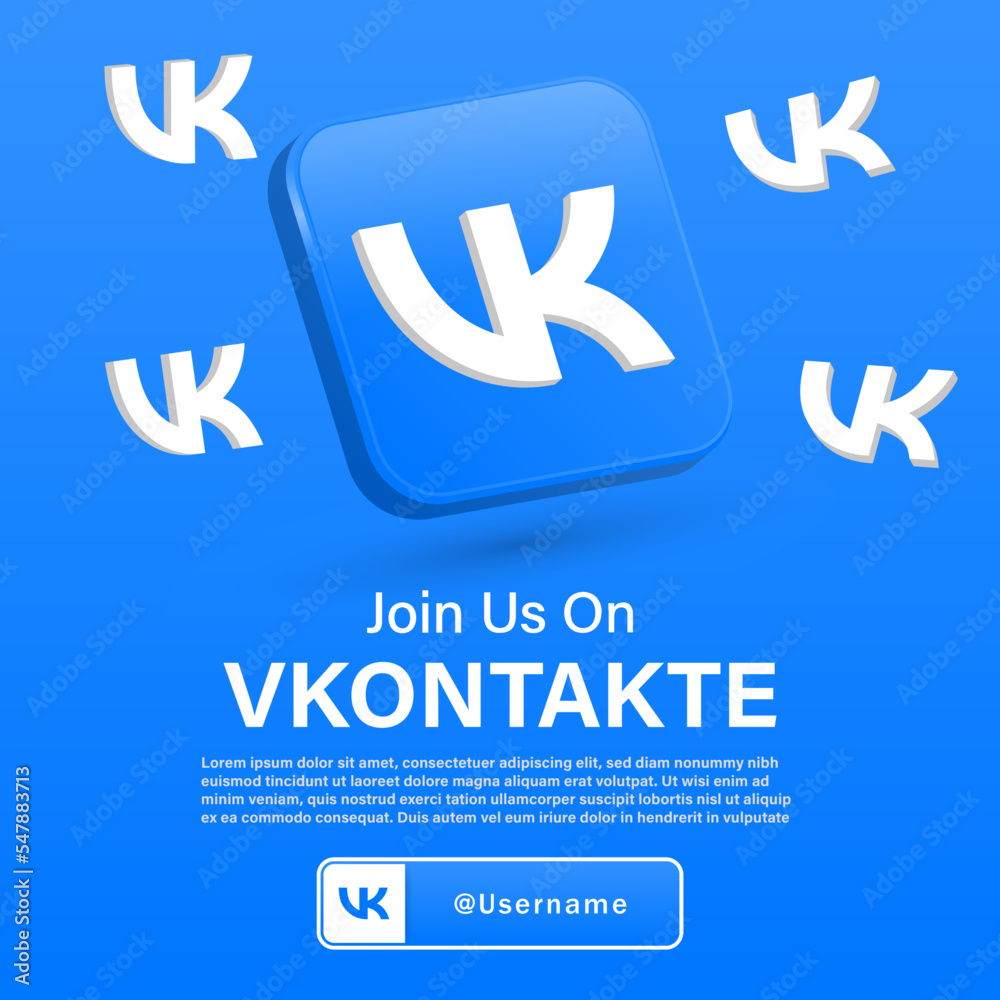 follow us on vk vkontakte gradient background with 3d logos . social media icons square banner ...