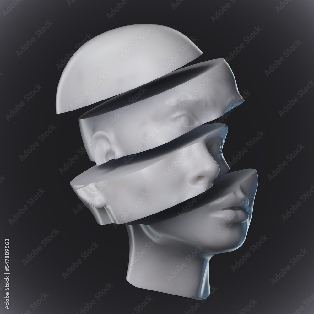 Abstract illustration from 3D rendering of white marble female head ...