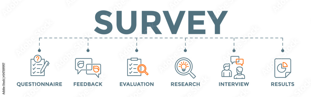 Survey icon banner web illustration for customer feedback with ...