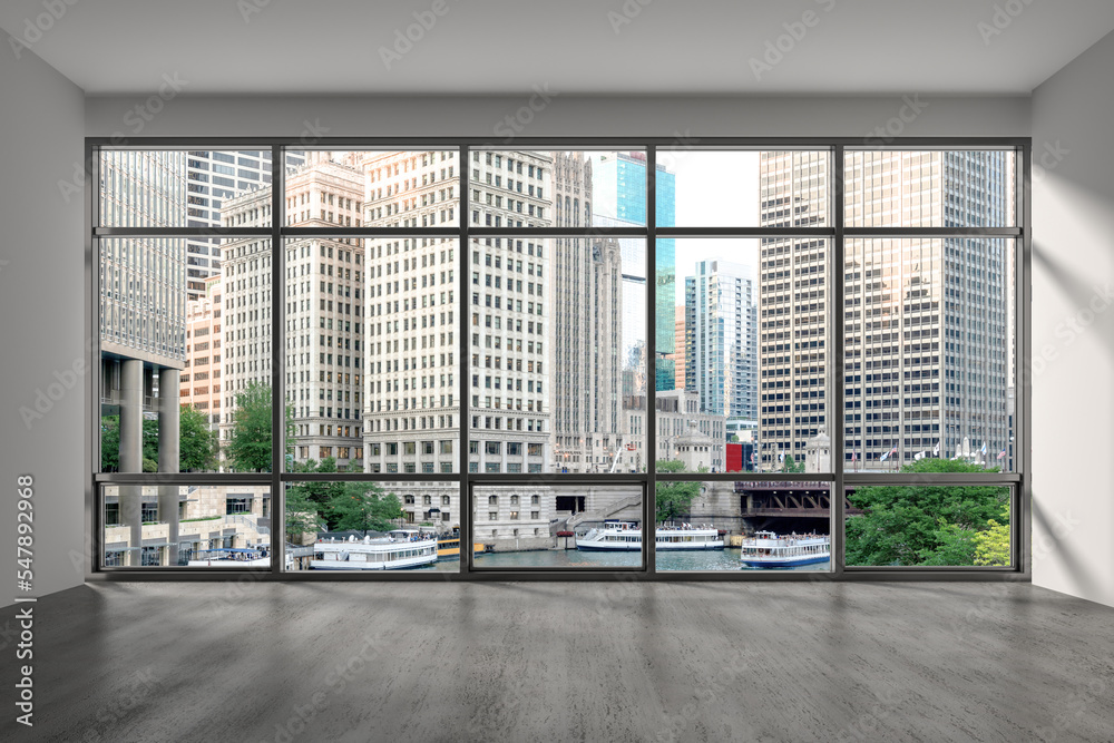 Downtown Chicago City Skyline Buildings from Window. Beautiful ...