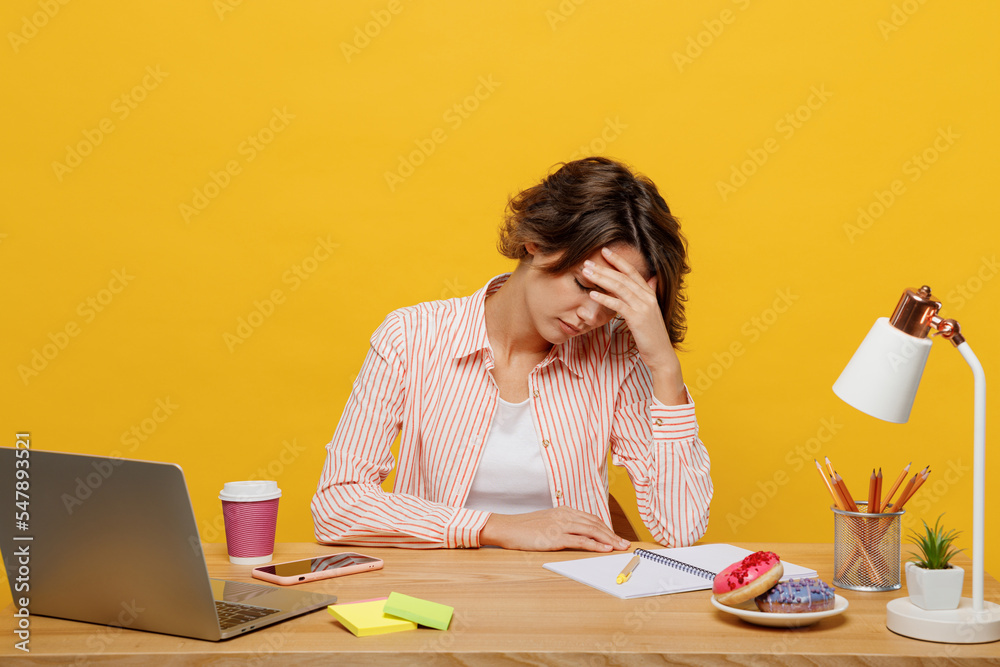 Young depressed frustrated employee business woman wear casual shirt ...