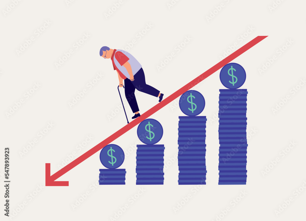 Concept Of Retirement Savings Decreasing While Aging. Senior Man With ...