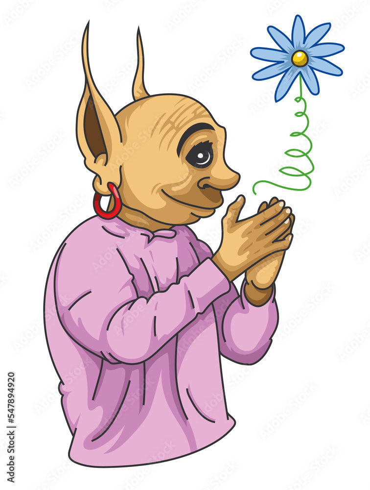 Gnome ou lutin magicien qui fait voler une fleur ilustración de Stock ...