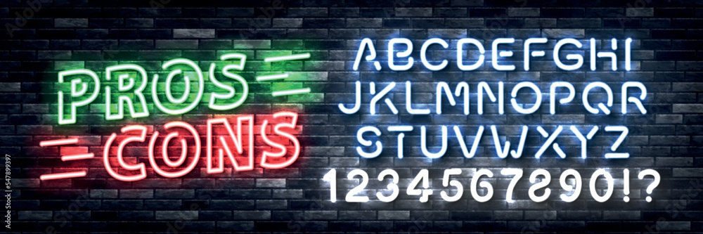 Vector realistic isolated neon sign of Pros And Cons with easy to ...