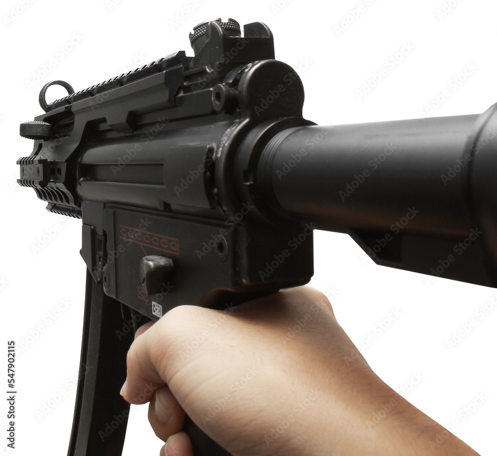 POV of MP5 rifle weapon shooting gun with red dot isolated transparent ...