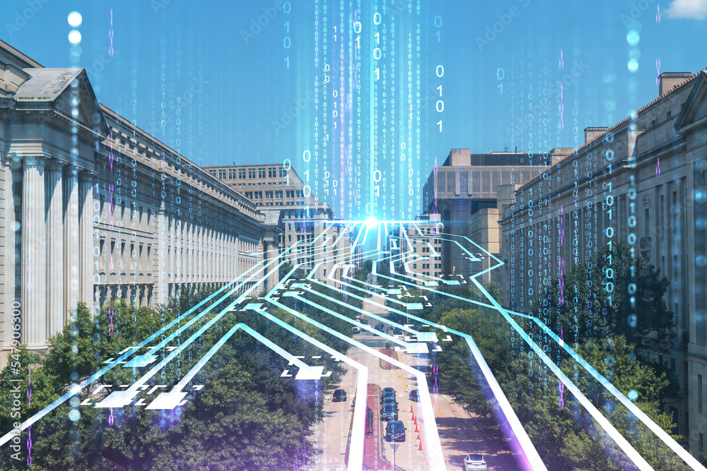 City view of iconic buildings in Washington DC, USA. Political core ...