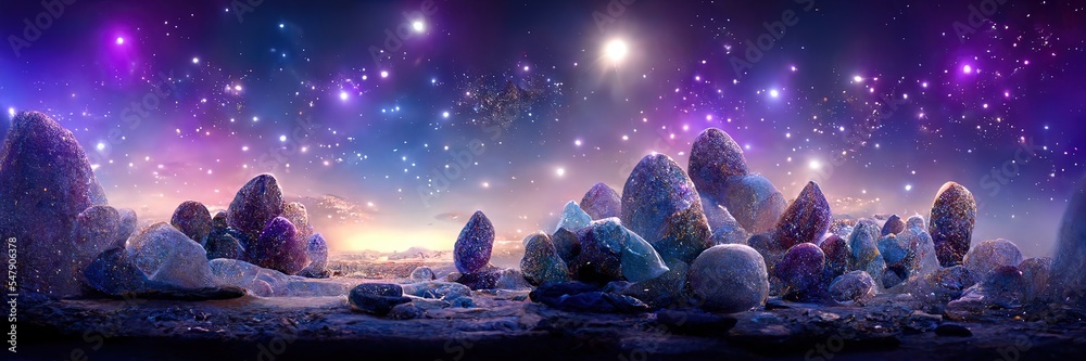 Fantasy landscape with sandy glaciers and purple crystal. Concept art ...